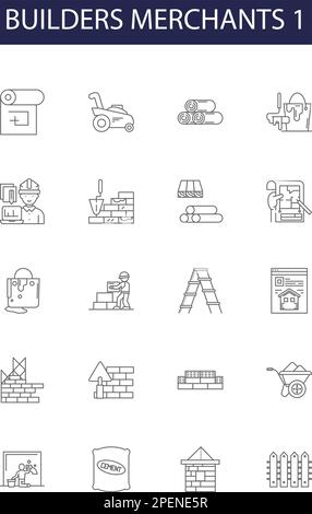 Builders merchants line vector icons and signs. construction, stack ...