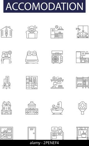 accommodation and hotel icons, signs, outline symbols, concept linear ...