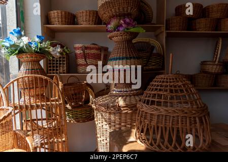Hand Crafted items made of willow wicker seen on display at a showroom ...