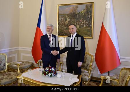 Warsaw, Poland. 16th Mar, 2023. Polish President Andrzej Duda (right ...