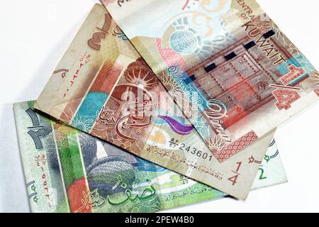 Kuwaiti half and quarter dinar paper banknotes cash money bills ...