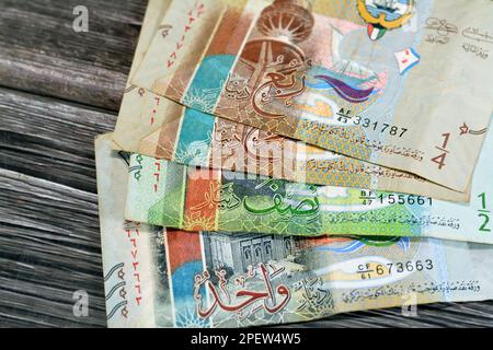 Kuwaiti one, half and quarter dinars paper banknotes cash money bills ...