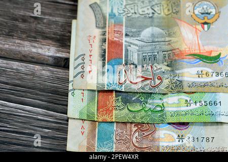 Kuwaiti one, half and quarter dinars paper banknotes cash money bills ...