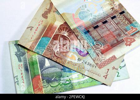 Kuwaiti half and quarter dinar paper banknotes cash money bills ...