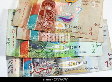 Kuwaiti one, half and quarter dinars paper banknotes cash money bills ...