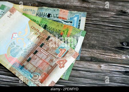Kuwaiti one, half and quarter dinars paper banknotes cash money bills ...