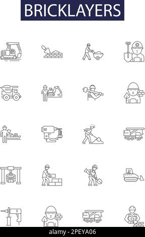 Bricklayers line icons, signs, vector set, outline illustration concept ...