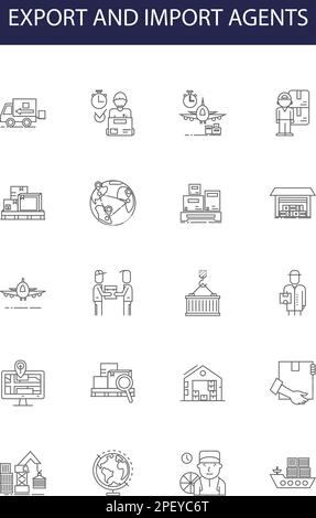 Import agents line vector icons and signs. Agents, Brokers, Shippers ...