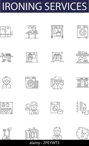 Ironing services line icons, signs set, vector. Ironing services ...