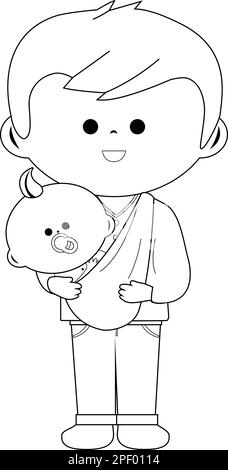 Father Carrying his Son Coloring Page Illustration Stock Vector Image ...