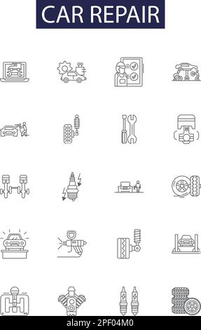 auto parts icons, signs, outline symbols, concept linear illustration ...