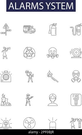 Alarms system line icons, signs set, vector. Alarms ystem outline ...
