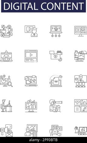 data and multimedia icons, signs, outline symbols, concept linear ...