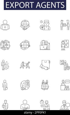 Export agents line icons, signs set, vector. Export agents outline ...