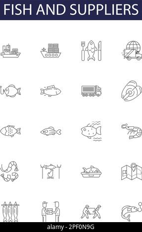 Fish farms line vector icons and signs. Ponds, Fish-rearing, Trout ...