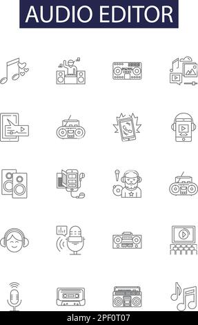 Acoustics icons set. Outline set of acoustics vector icons neon color ...