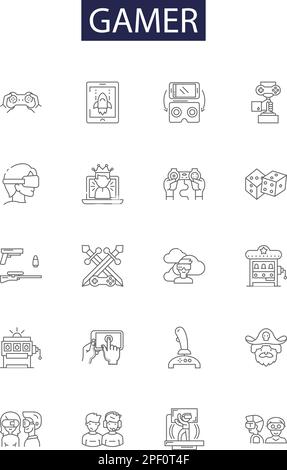 Gamer line icons, signs set, vector. Gamer outline concept illustration ...