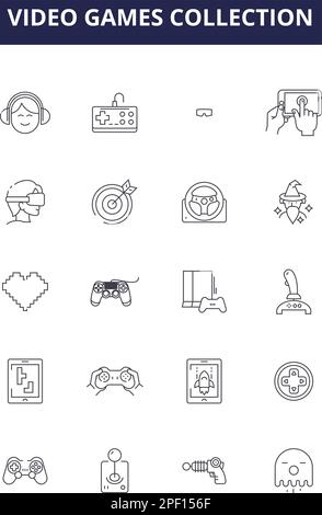 Games line icons collection. Strategy, Adventure, Multiplayer, Puzzle ...