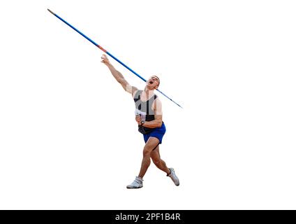 male athlete javelin throw isolated on white background Stock Photo - Alamy