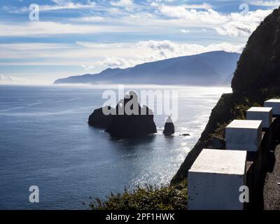 The weathered sea stack formations of Ilheus da Janella in the Atlantic ...