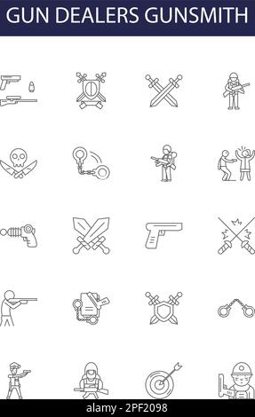 Gun dealers gunsmith line icons, signs, vector set, outline ...