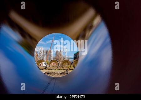 Perspective view trough concrete pipe, with shine durable ceramic glaze ...
