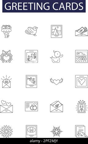 Greeting cards line icons, signs, vector set, outline illustration ...