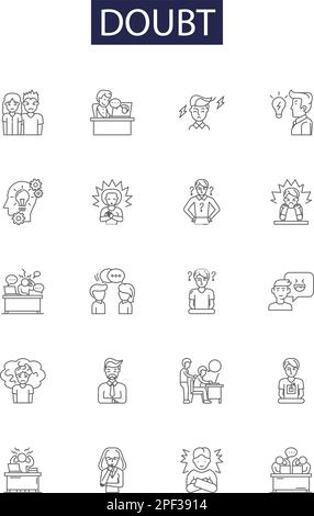 Doubt line icons, signs set, vector. Doubt outline concept illustration ...