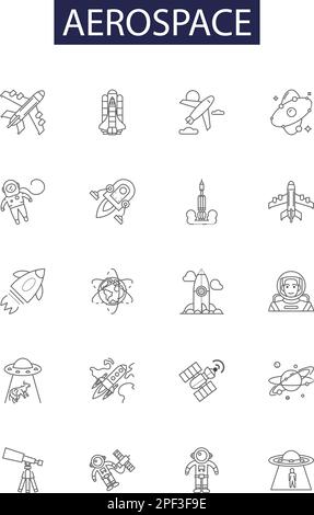 Aerospace line icons, signs set, vector. Aerospace outline concept ...