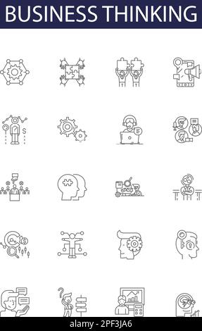 Thinking people line icons, signs, vector set, outline illustration ...