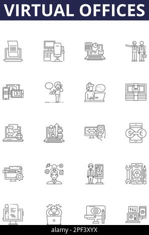Virtual offices line icons signs set. Design collection of Virtual, Offices, Remote, Working ...