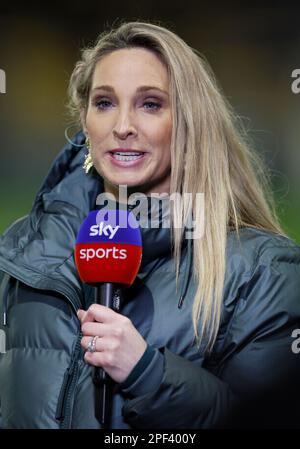 Jenna Brooks Sky Sports rugby league reporter during filming at The ...