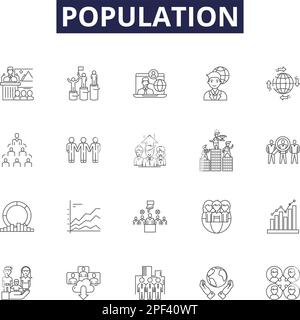 Population growth icons set outline vector. Population ability. Area ...