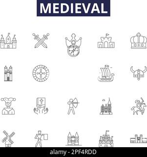 Castles line vector icons and signs. architecture, building, old ...