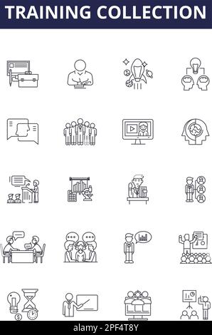 Training materials line icons collection. Manuals, Videos, Workbooks ...
