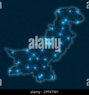 Pakistan - communication network map of country. Pakistan trendy geometric design on dark ...