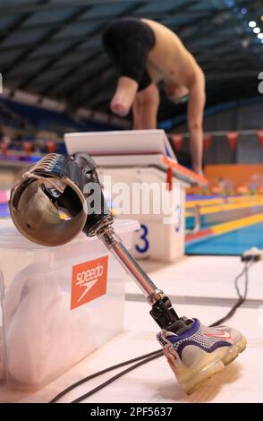 The prosthetic leg of USA’s Matthew Torres during Men’s MC 100m ...