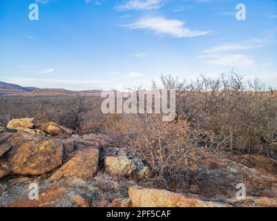 Daytime landscape of the Wichita Mountains National Wildlife Refuge at ...