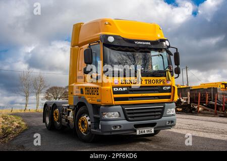 DAF CF truck of Ernest Thorpe Haulage parked in a freight yard in ...