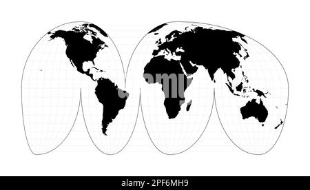 Vector world map. Mollweide projection interrupted into two (equal-area ...