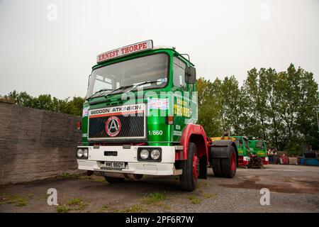 Classic British Atkinson truck parked in a haulier's garage Stock Photo ...
