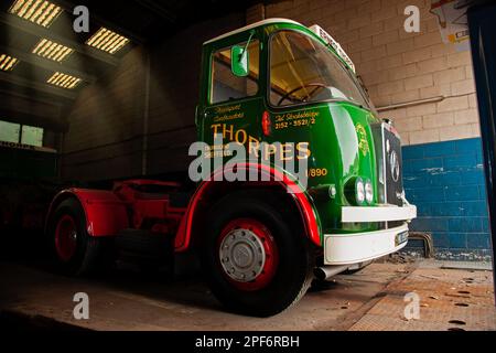 Classic British Atkinson truck parked in a haulier's garage Stock Photo ...