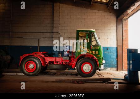 Classic British Atkinson truck parked in a haulier's garage Stock Photo ...