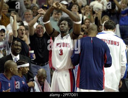 Detroit Pistons' Ben Wallace shows reacts during the third quarter ...