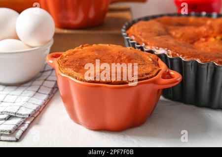 Delicious meat pies in baking forms isolated on white background Stock ...