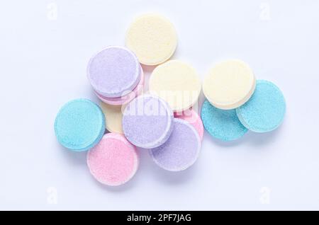 Colorful soluble tablets isolated on white background Stock Photo - Alamy