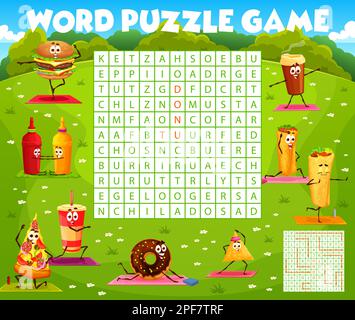 Fast food characters. Word search puzzle game. Letter quiz, children ...