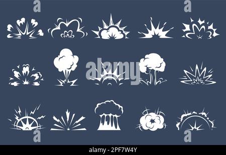 Cartoon bomb explosion storyboard. Clouds, boom and smoke animation ...