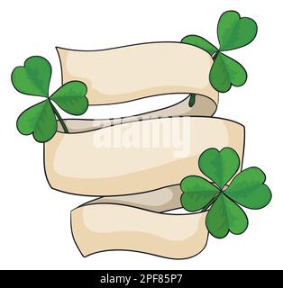 Template with long scroll and four-leaf clover on top. Cartoon style ...