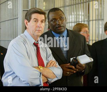 Holman Correctional Facility Warden Grantt Culliver, left, explains the ...